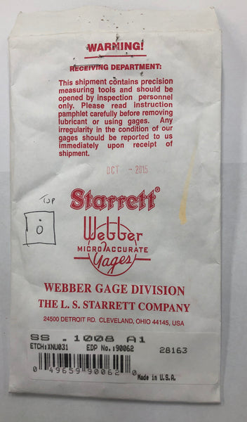 Starrett/Webber Square Steel .1008" Gage Block, Grade A1 – Ideal ...